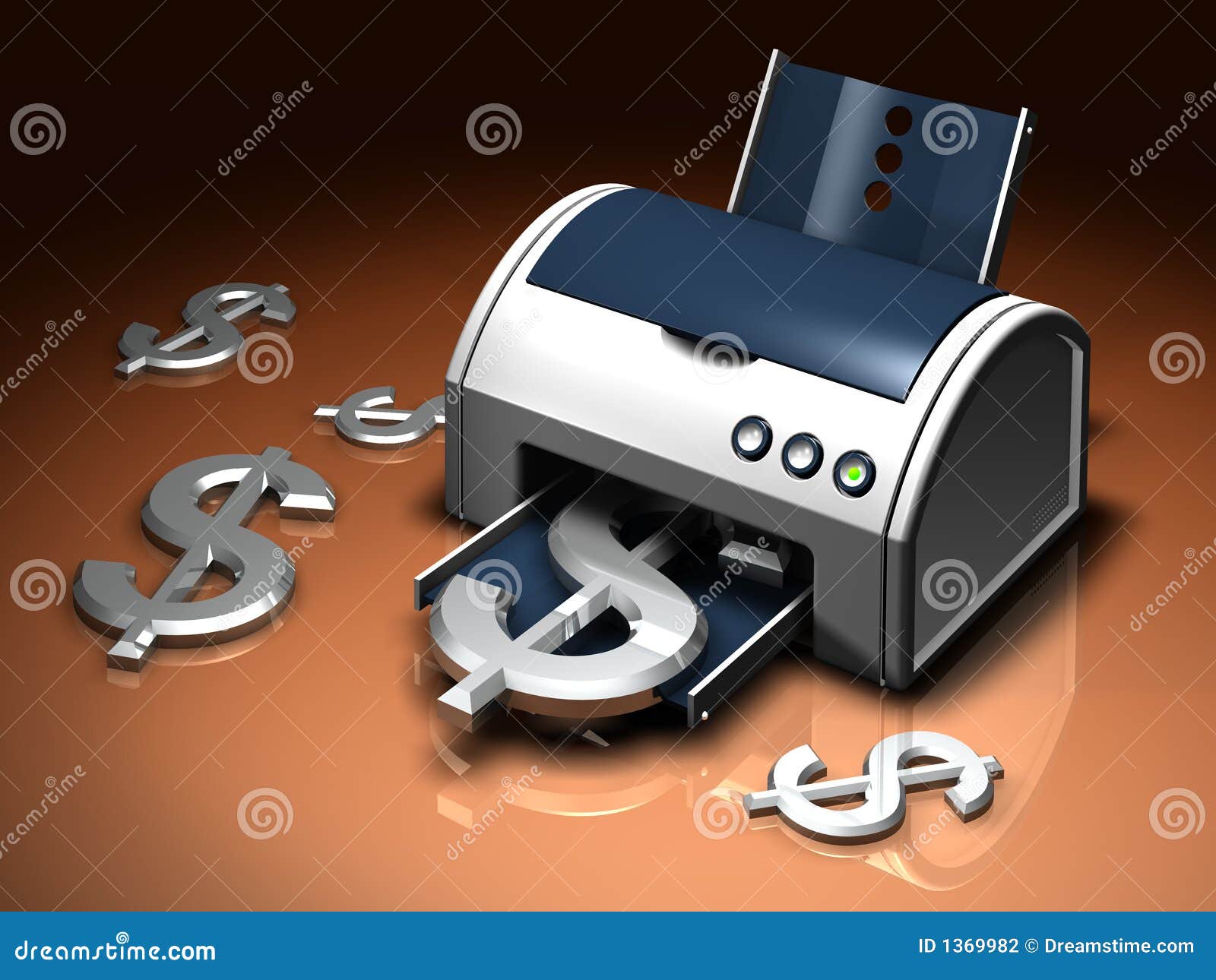 Printing Money: US Dollars stock illustration. Illustration of metal ...