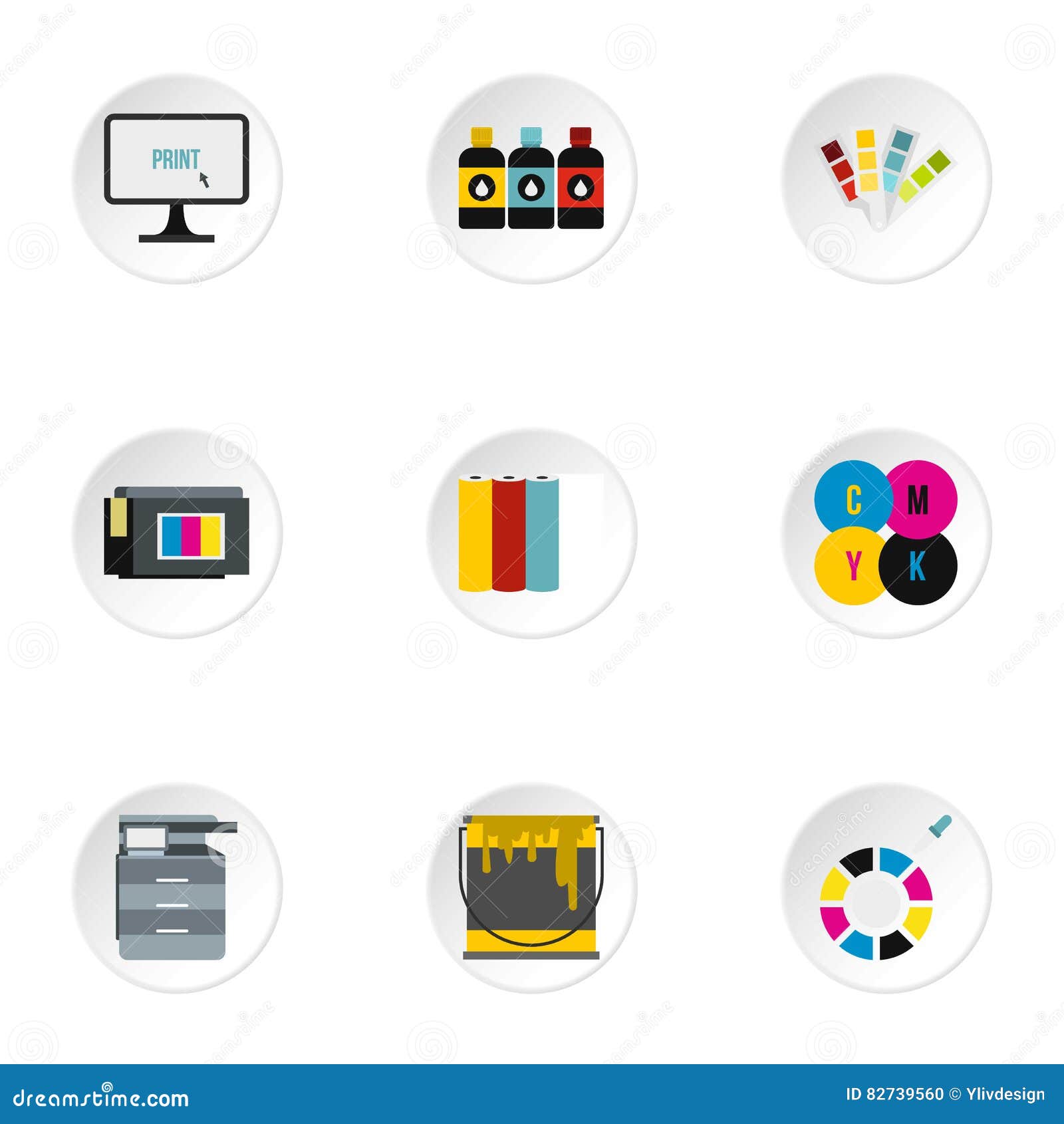 Printing in Polygraphy Icons Set, Flat Style Stock Vector ...