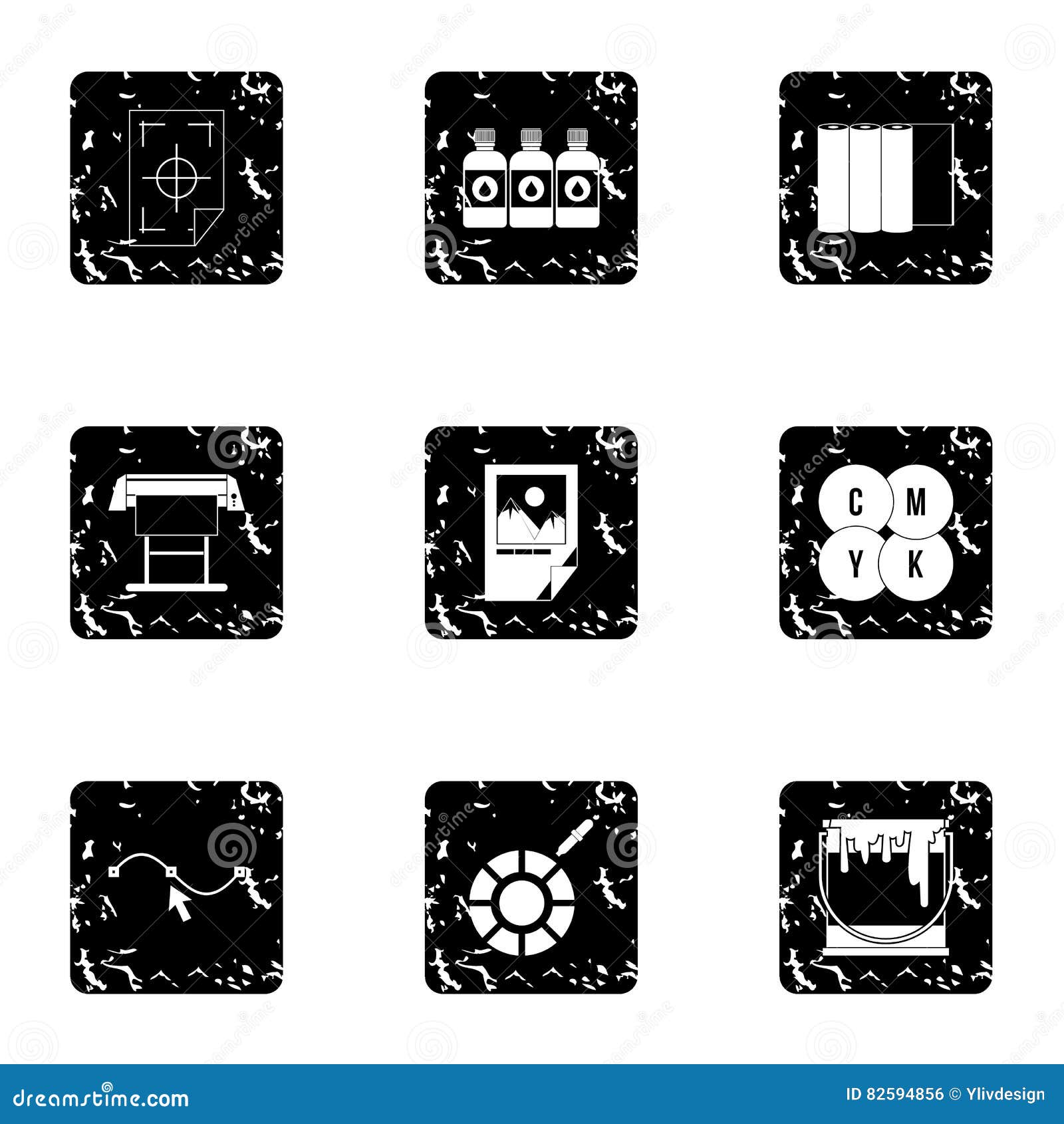 Printing in Polygraphy Icons Set, Grunge Style Stock Vector ...
