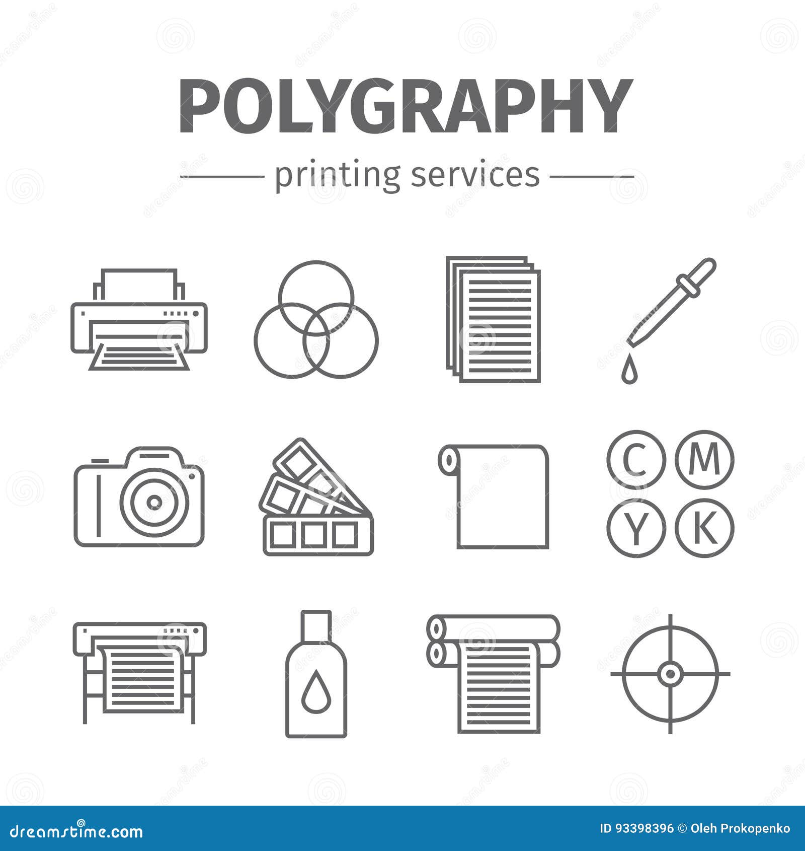 Printing Polygraphy Line Icons Set. Stock Vector - Illustration of logo ...