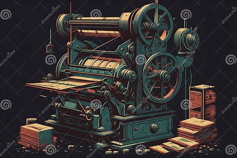 Printing Press with only the Necessary Elements in Focus Stock ...