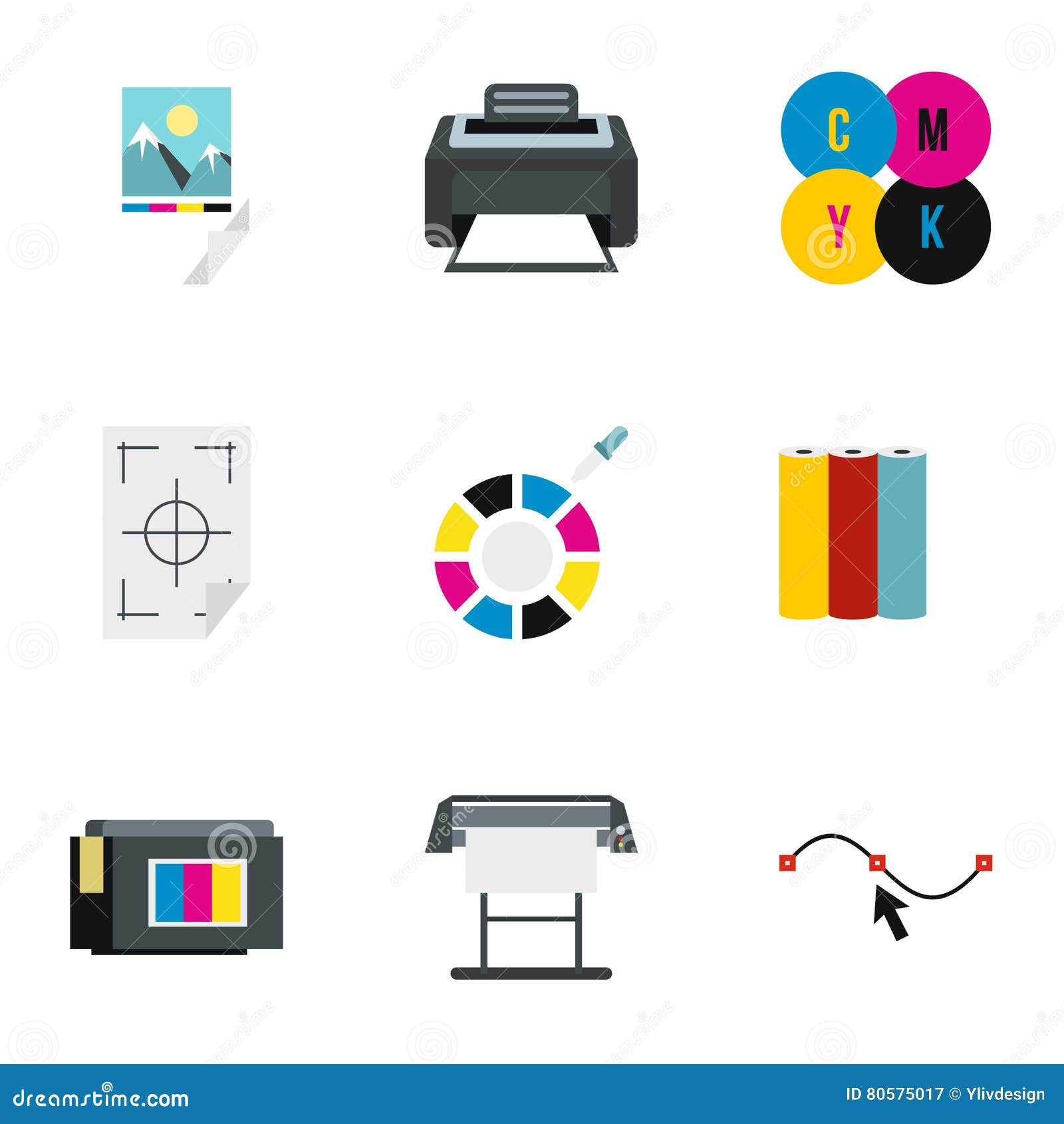 Printing Services Icons Set, Flat Style Stock Vector - Illustration of ...