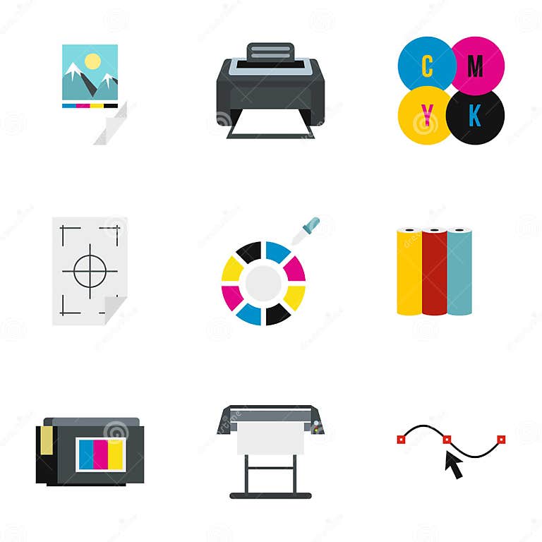 Printing Services Icons Set, Flat Style Stock Vector - Illustration of ...