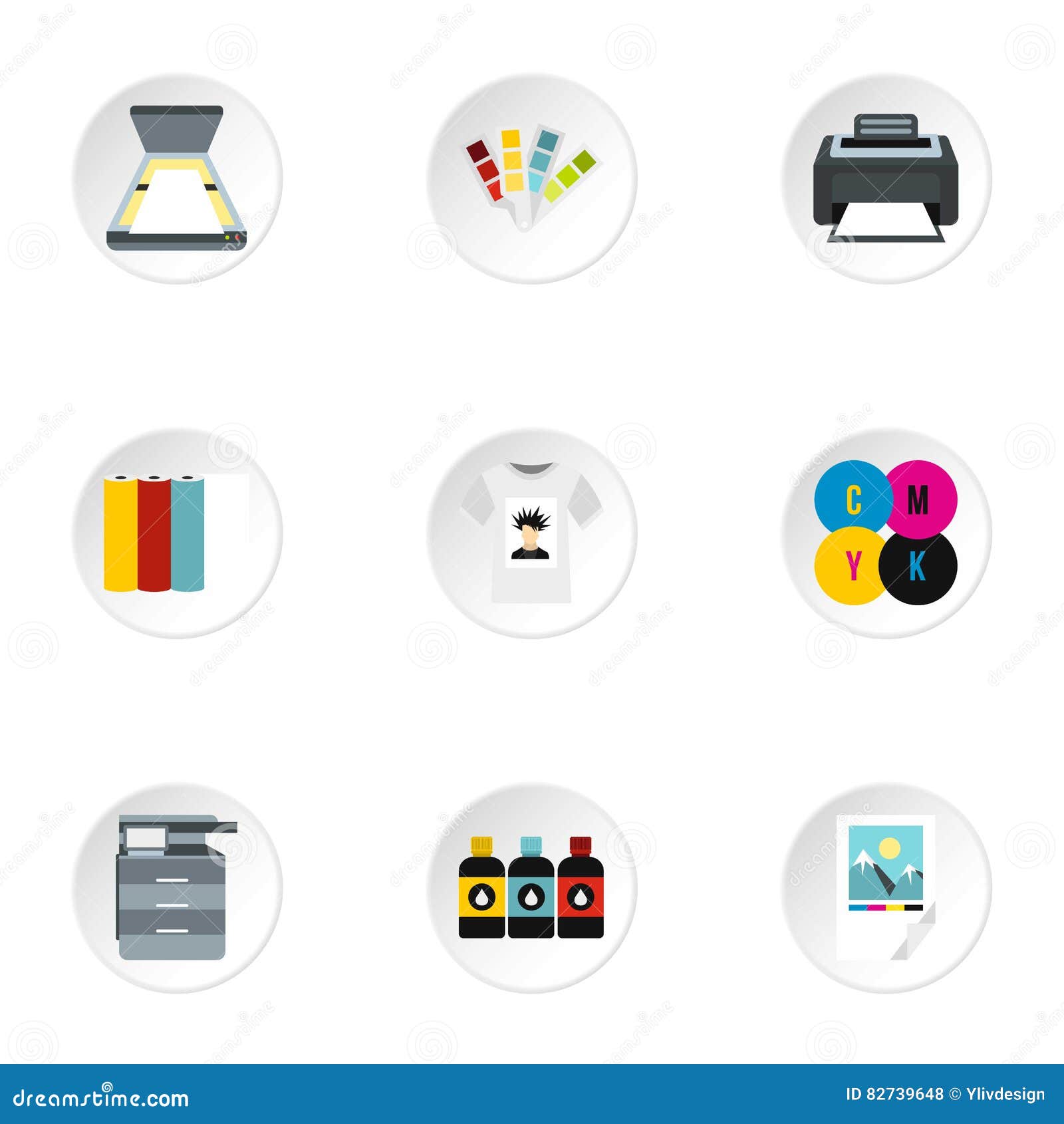 Printing Services Icons Set, Flat Style Stock Vector - Illustration of ...
