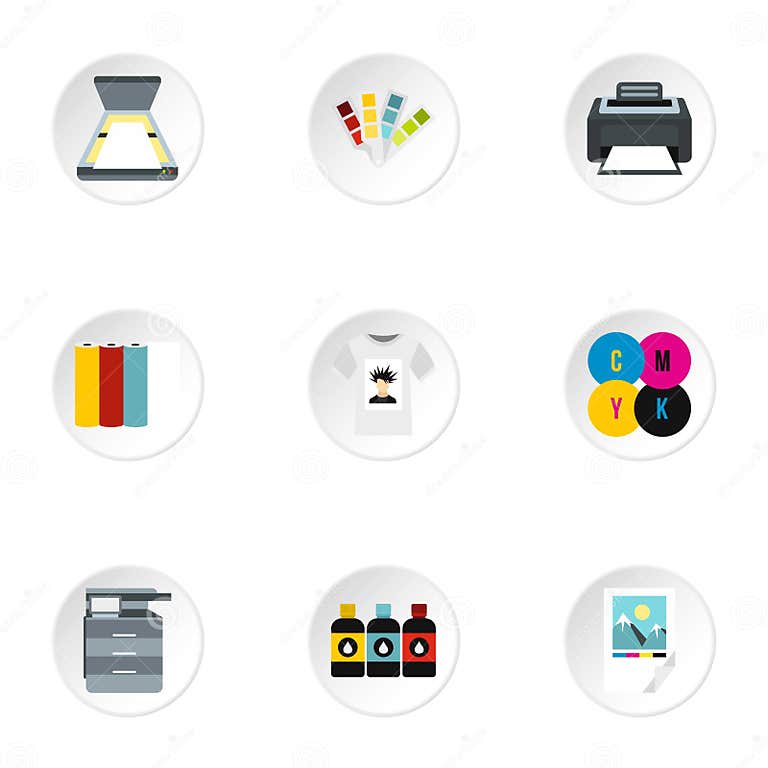 Printing Services Icons Set, Flat Style Stock Vector - Illustration of ...