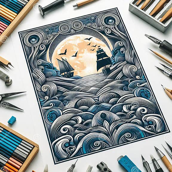 Printmaking Artwork a Traditional Art Form that Involves Crea Stock ...