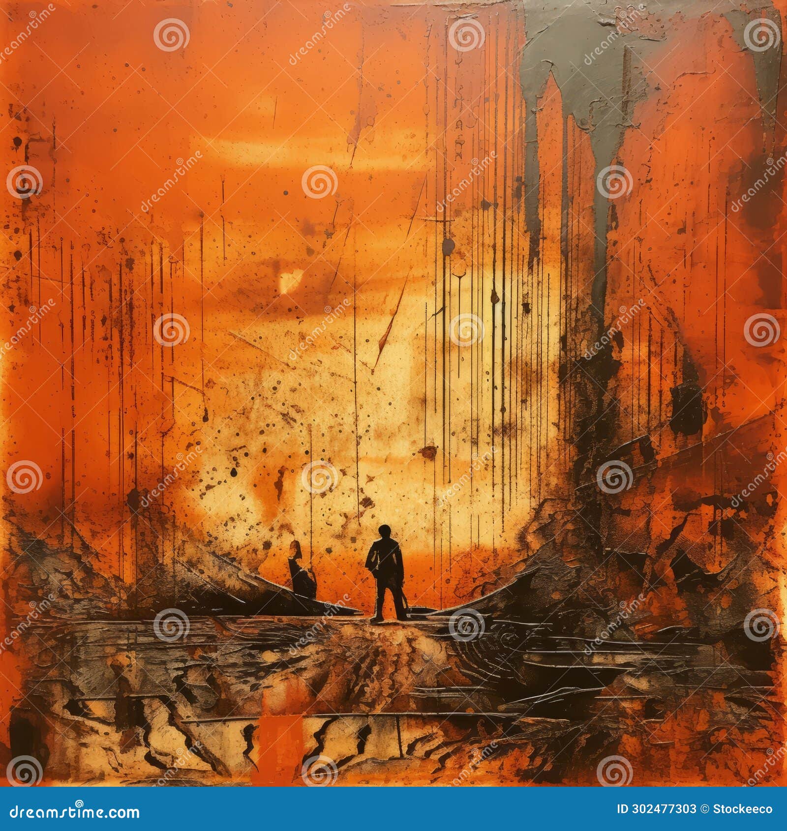 Printmaking: an Orange Post-apocalyptic Landscape with Rust Background ...