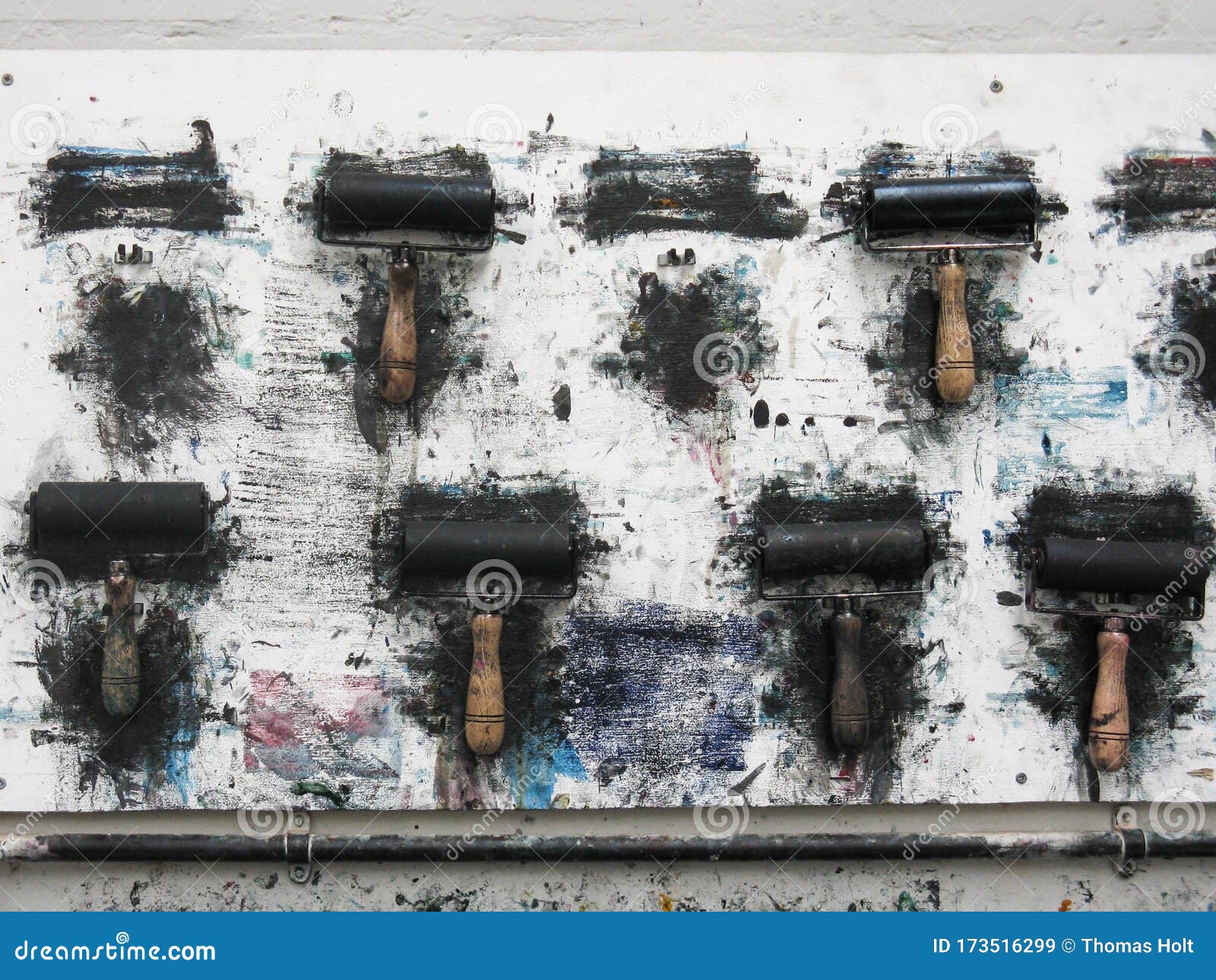 Printmaking Rollers Hanging on an Art Studio Wall in the Messy Workshop ...