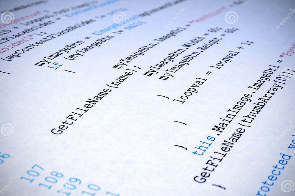 A Printout of C# Computer Program Stock Photo - Image of paper ...