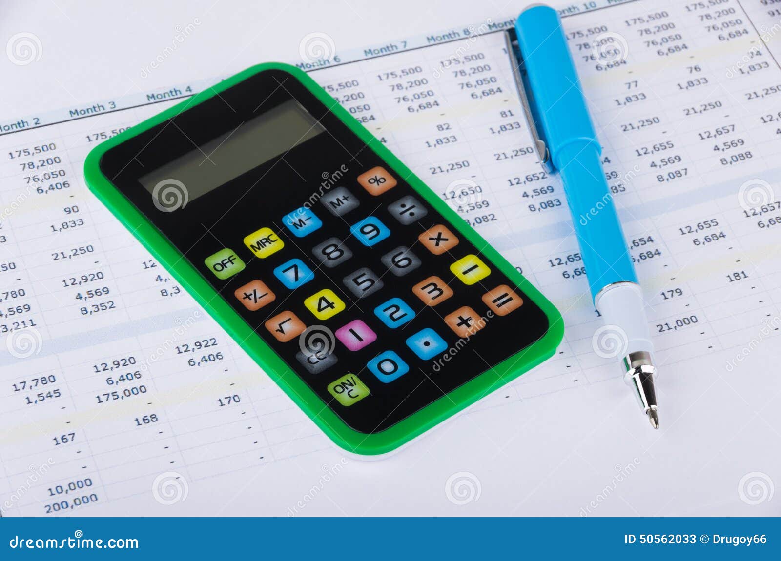 Printout, Calculator and Pen Stock Image - Image of printout ...