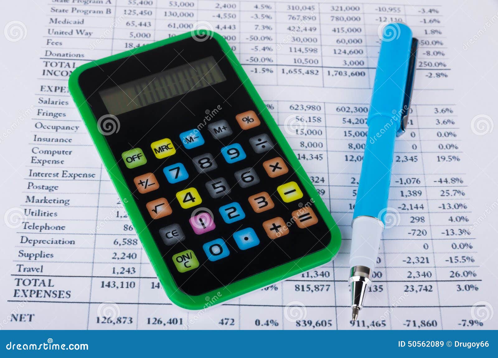 Printout, Calculator and Pen Stock Image - Image of electronic, screen ...