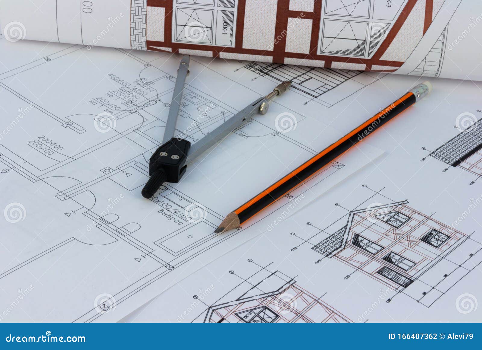 Printouts of House Plan Drawings on the Table Stock Photo - Image of architect, designer: 166407362