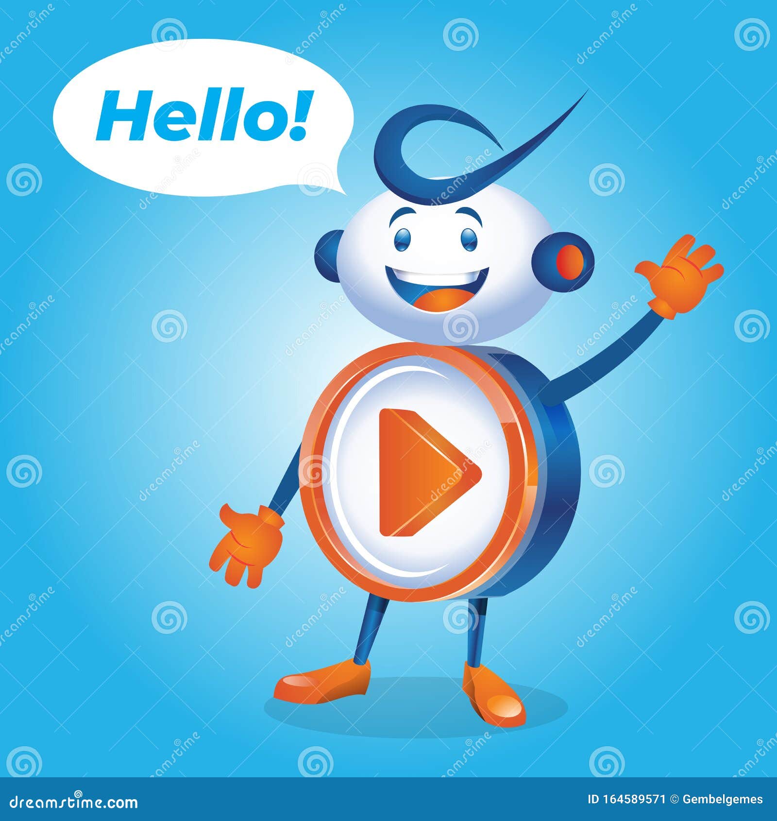 Play Button Robot Character Say Hello Expression Stock Vector ...
