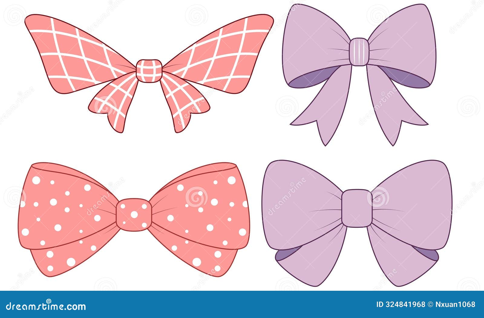 Set of Bow Outline Hand Drawn Vector Ilustration Stock Vector ...