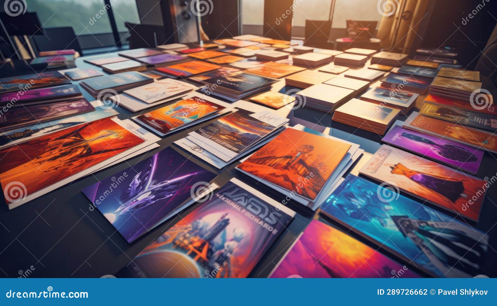 Printshop Interior with Stack of Different Broshures and Booklets on ...