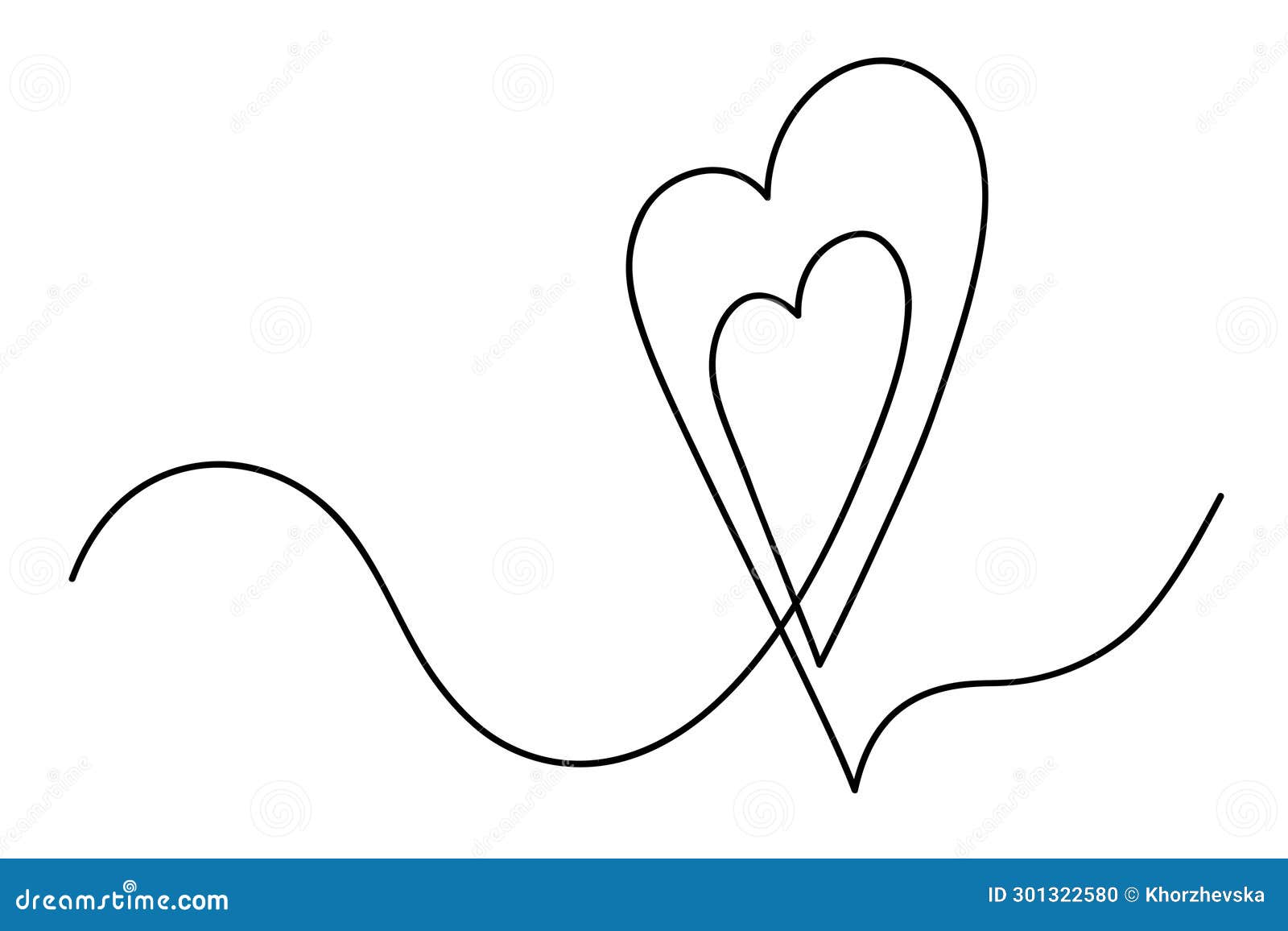 PrintTwo Hearts, Continuous Line, Love Concept, Vector Stock Vector ...
