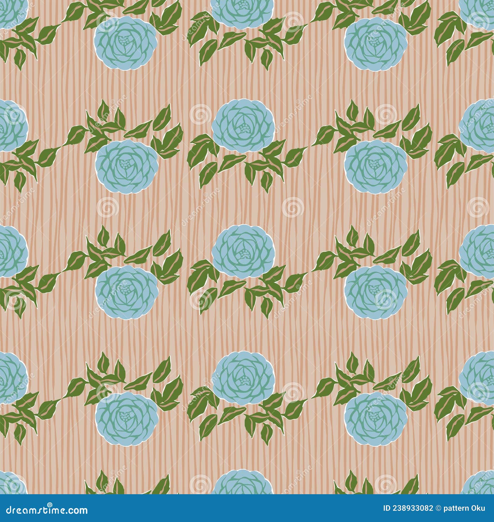 PrintVector Retro Color Hand Drawing Roses and Leaf Stripe Pattern ...