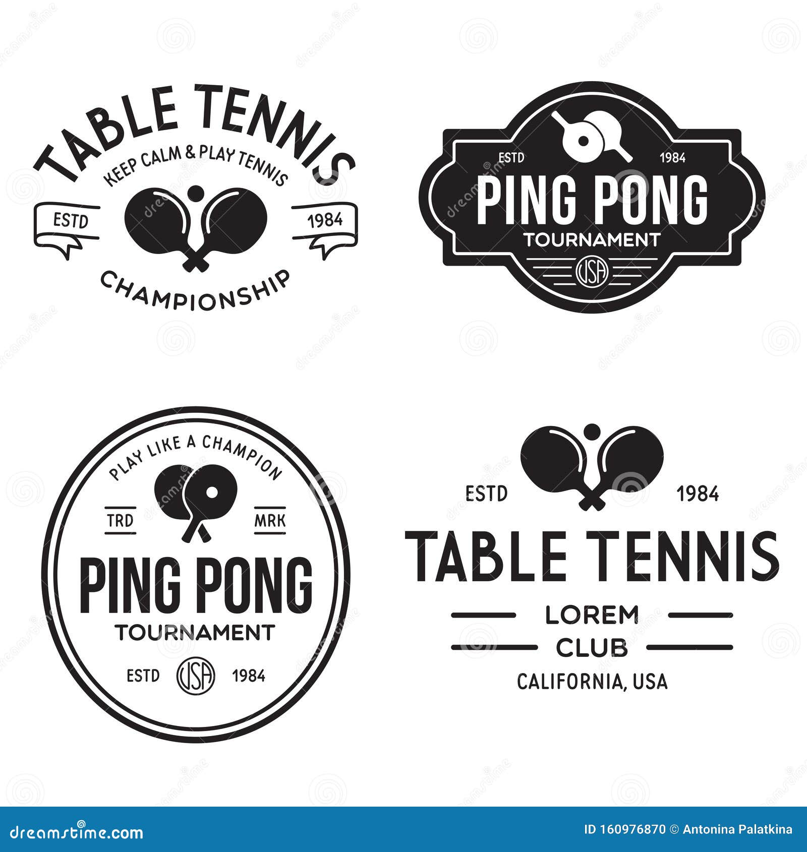 Printvector Set of Ping Pong Logos, Emblems and Design Elements. Table ...