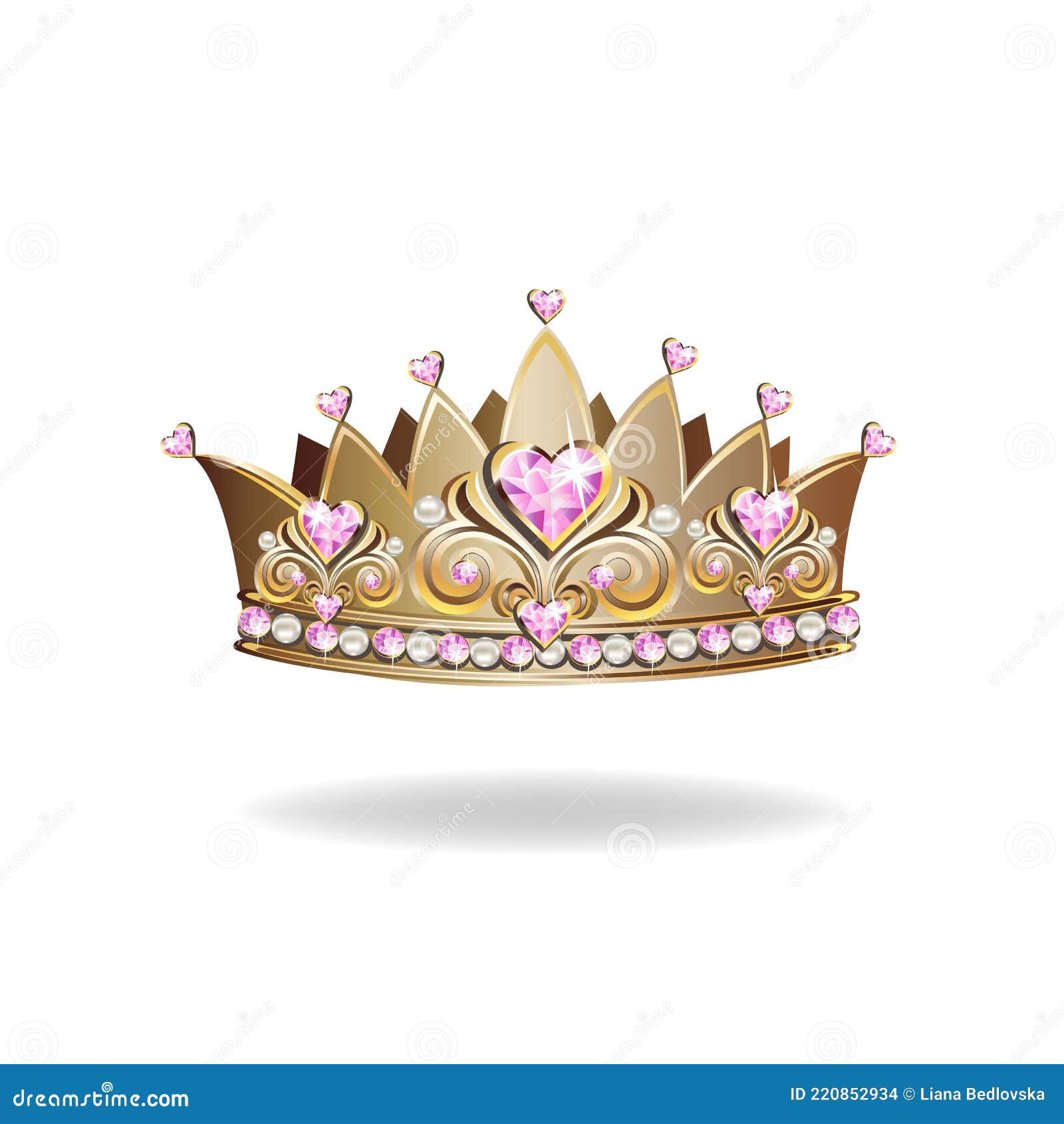 Prinzessin Krone Oder Tiara Mit Perlen Und Rosa Edelsteinen Vektor