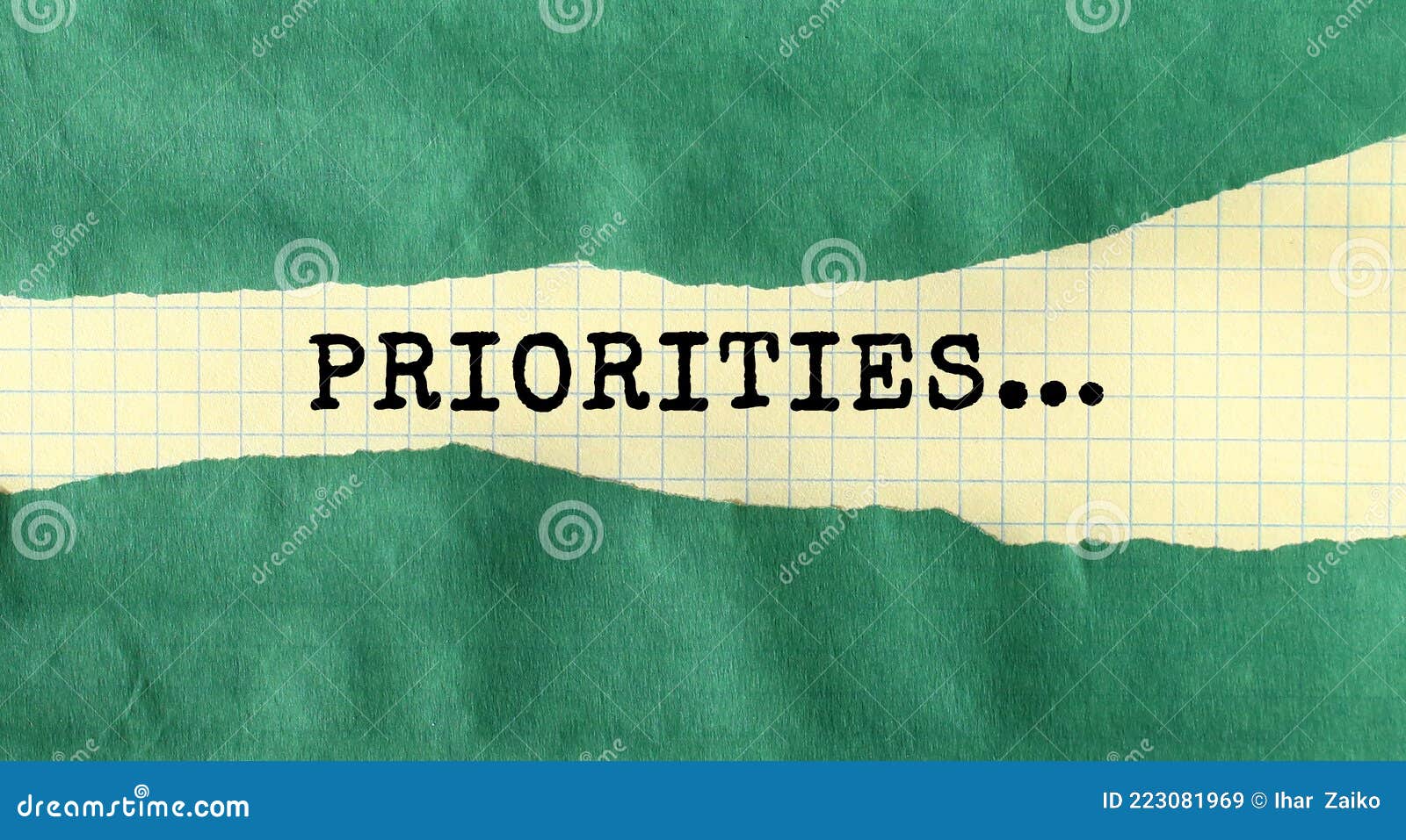 PRIORITIES Message Written Under Green Torn Paper Stock Image - Image ...