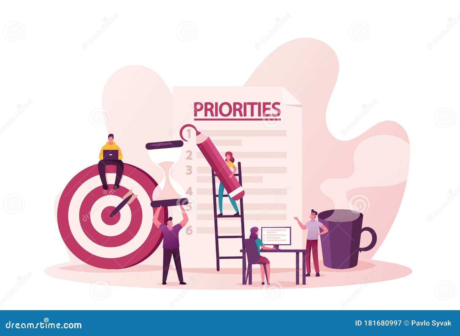 Priorities Organize Concept. Tiny Male and Female Characters Put Tasks ...