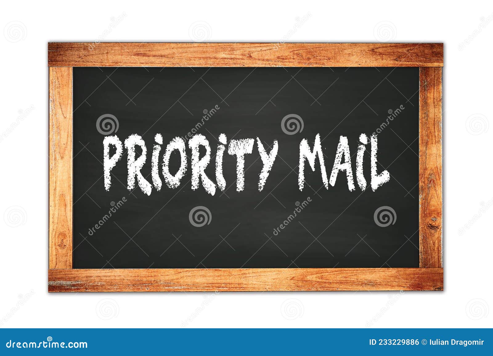PRIORITY MAIL Text Written on Wooden Frame School Blackboard Stock ...