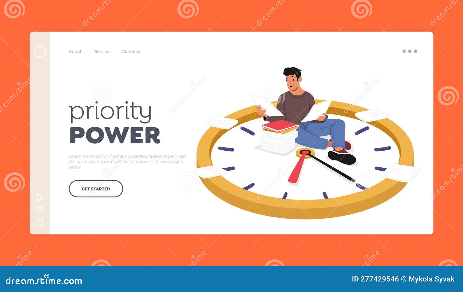 Priority Power Landing Page Template. Man Sitting on Large Watch ...