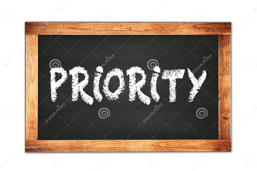 PRIORITY Text Written on Wooden Frame School Blackboard Stock ...