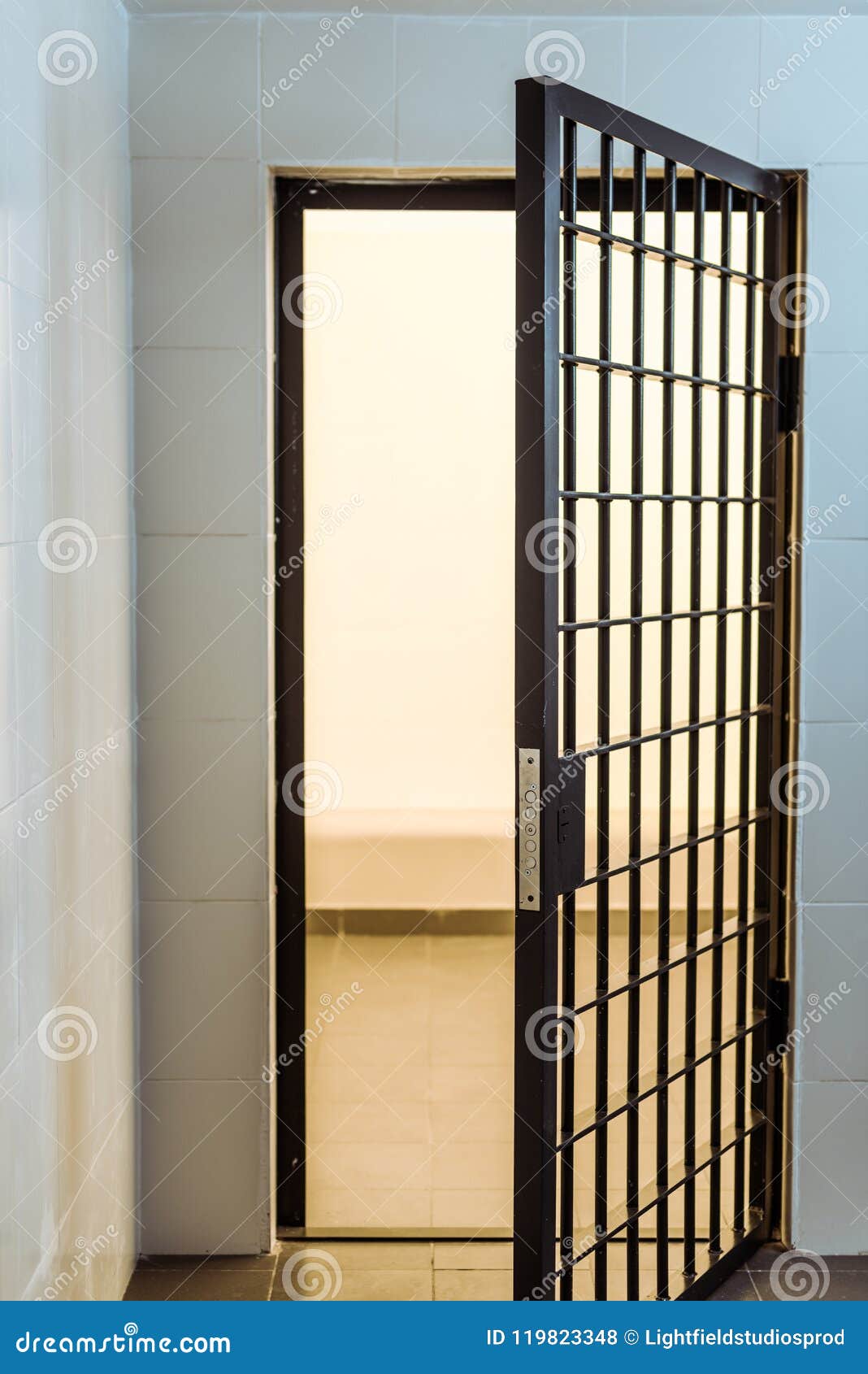 Prison bars and empty stock photo. Image of interior - 119823348