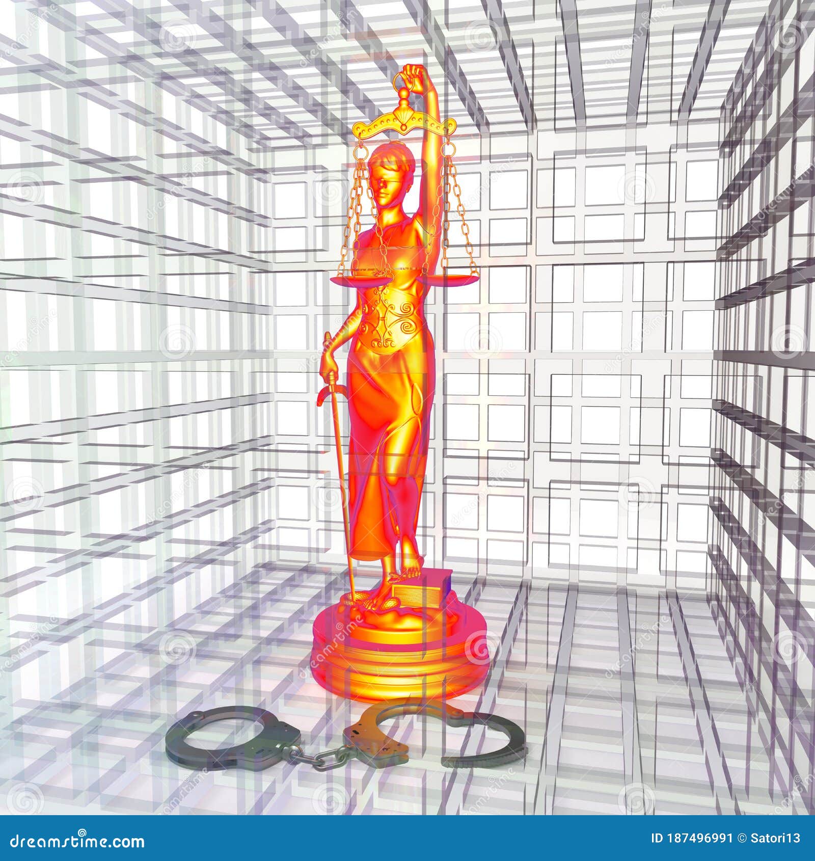 Prison Bars and Lady of Justice 3d Rendering Stock Illustration ...