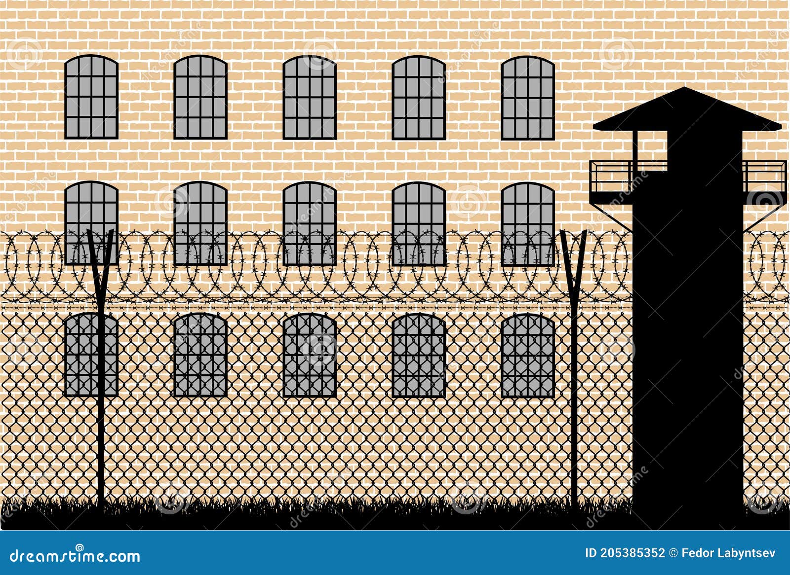 Prison Building In The Desert. Vector Cartoon Flat Design Illustration ...