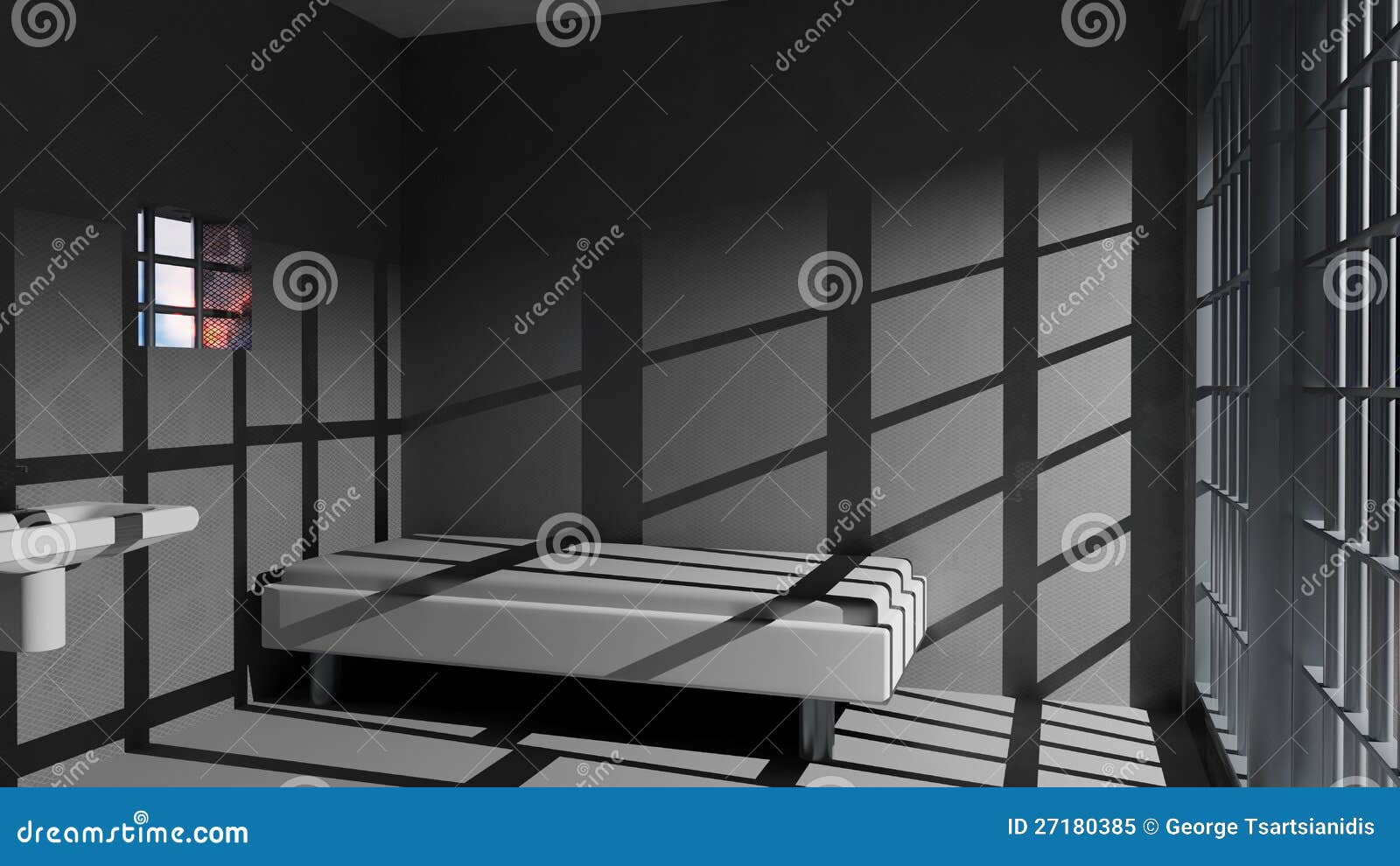 Prison Cell With Prisoner In Orange Uniform And Police Officer, Police ...