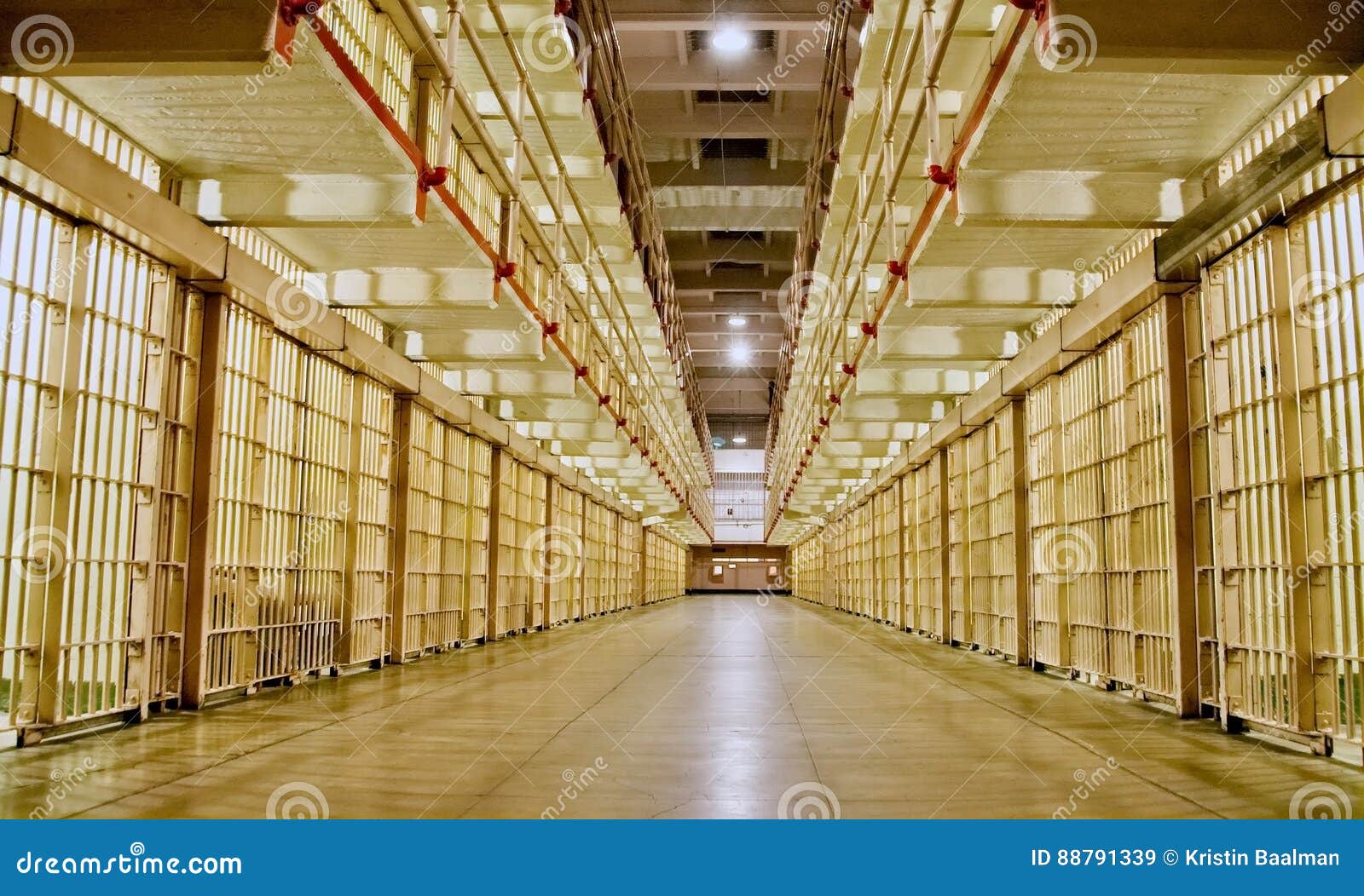 Prison Cell Block with Cells on Both Sides. Stock Image - Image of ...