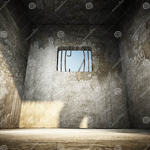 Prison Cell with Broken Prison Bars on the Window. 3D Illustration ...