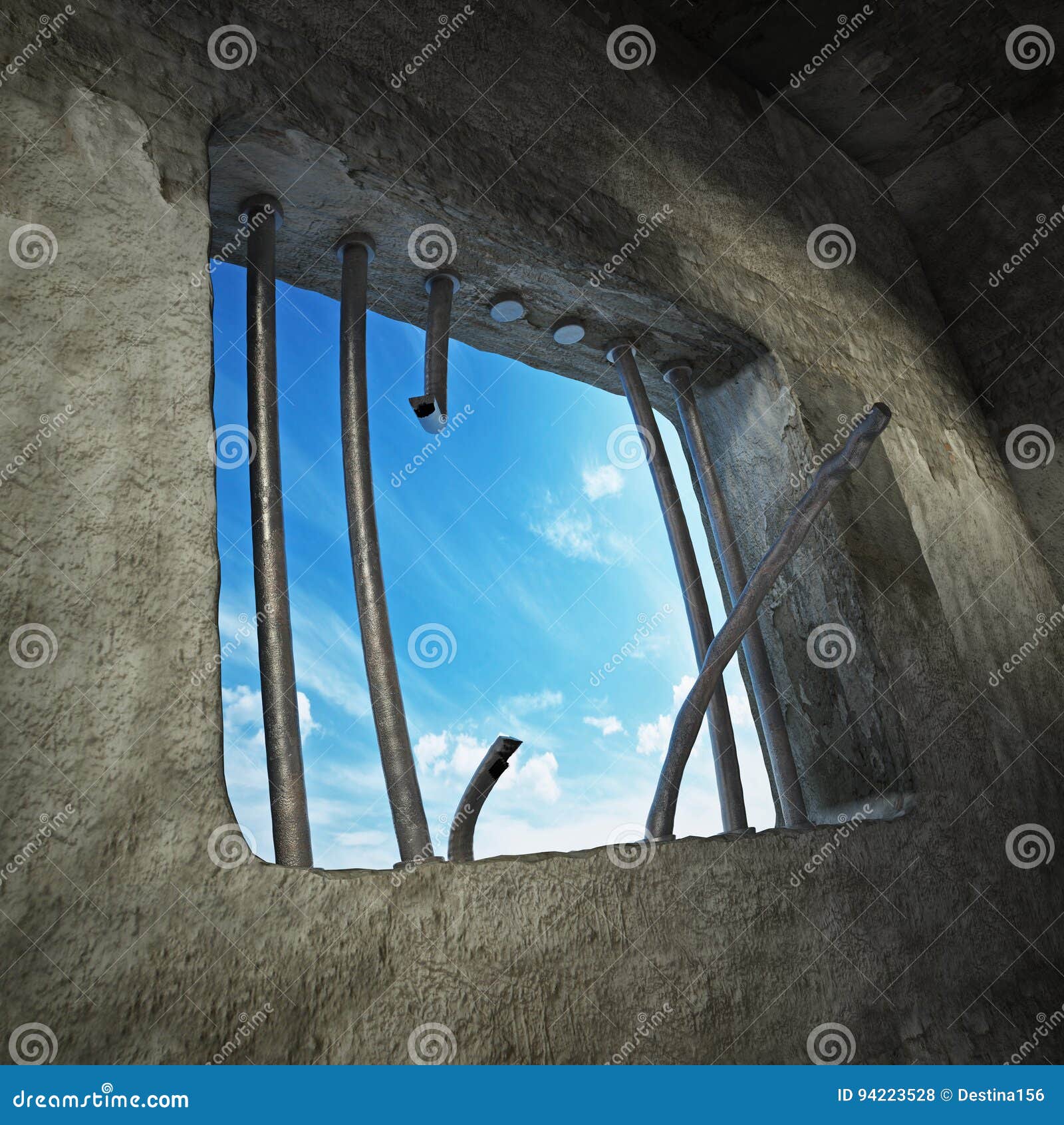 Prison Cell with Broken Prison Bars on the Window. 3D Illustration ...
