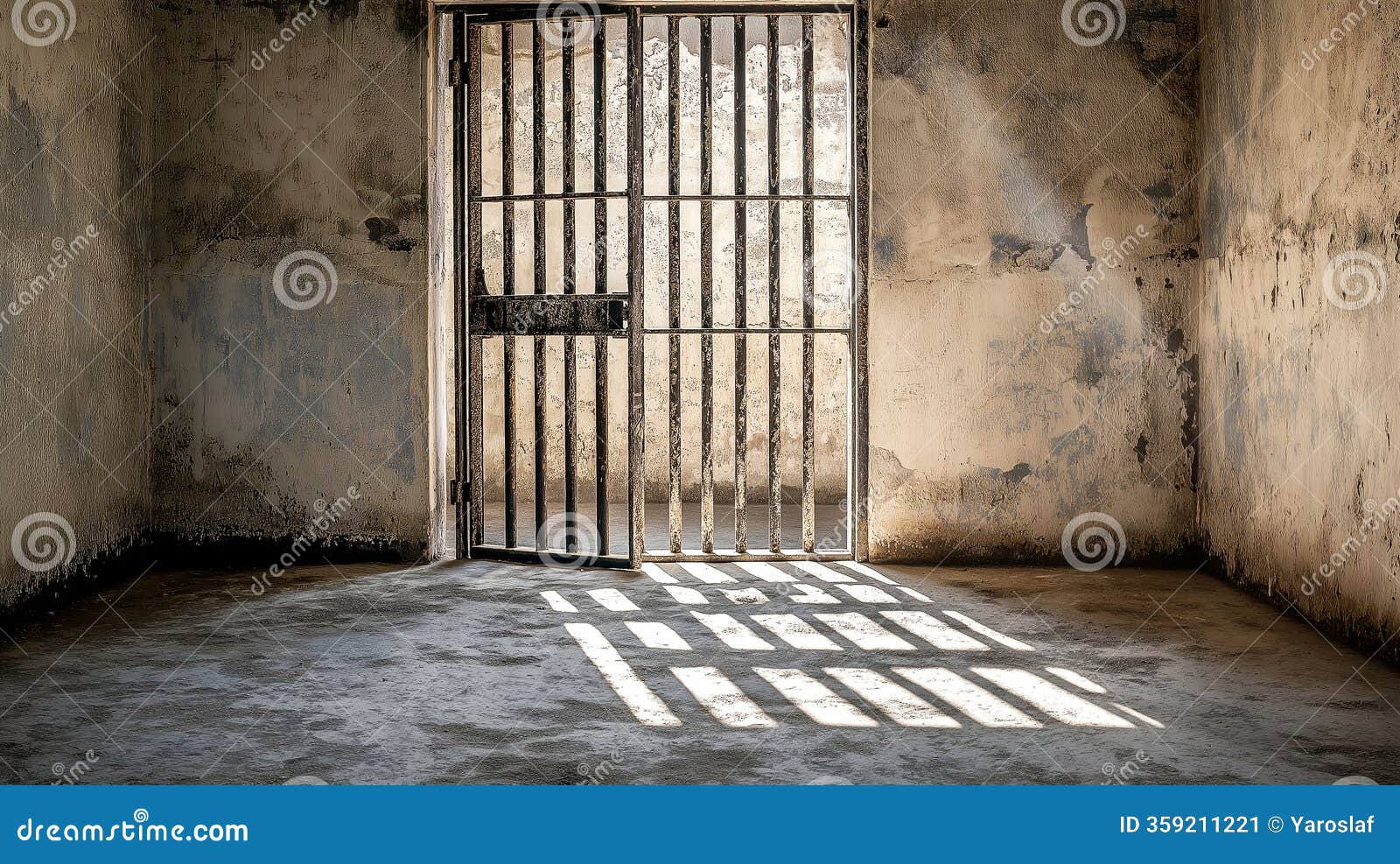 Prison Cell Door Ajar, Soft Light Filtering through, Casting Dramatic ...