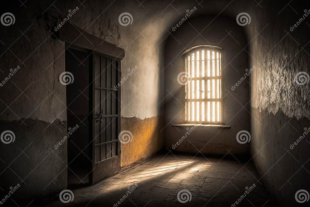 Prison Cell with Dramatic Light Stock Photo - Image of restriction ...