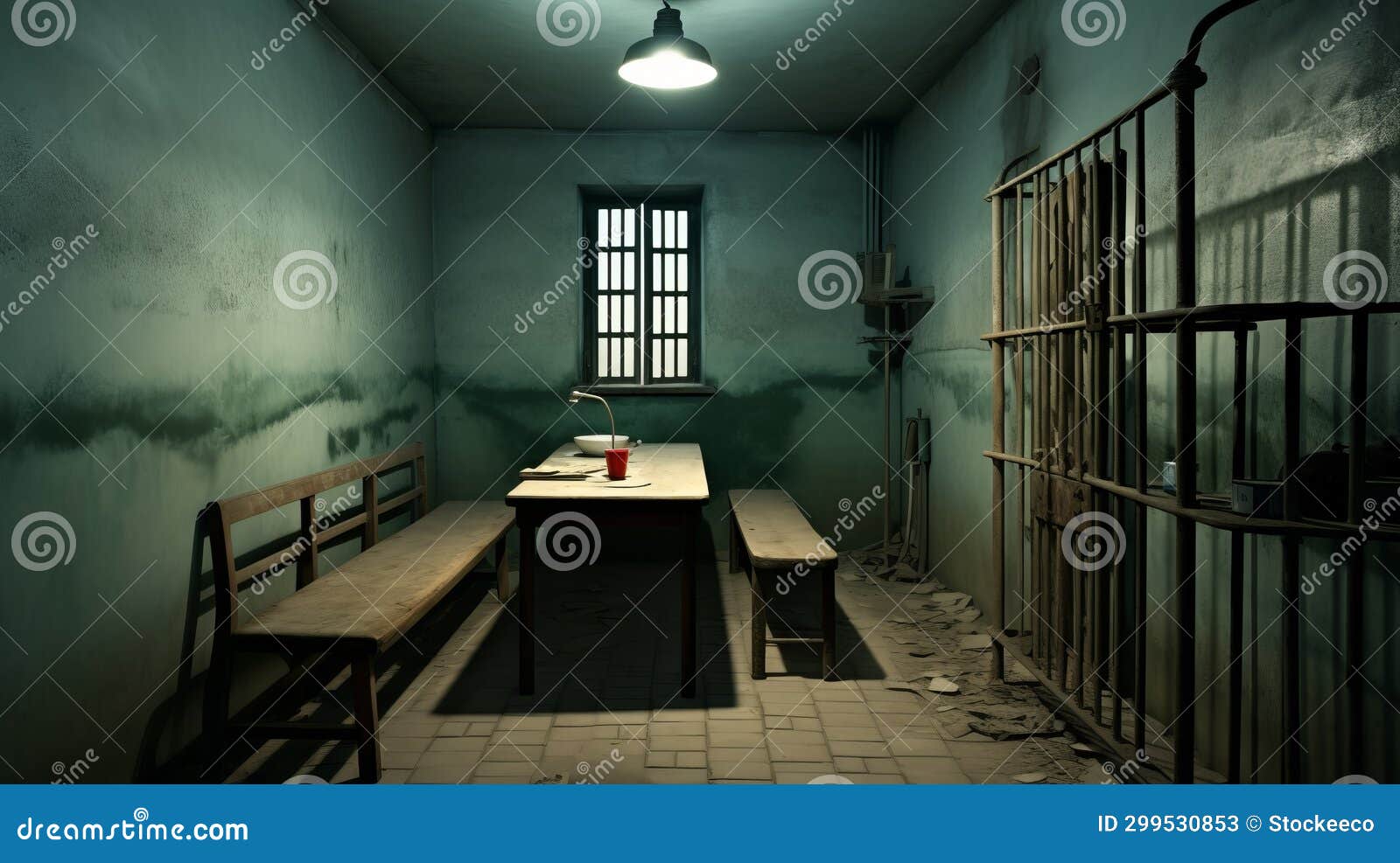 Dark Cyan and Dark Brown Prison Cell with Soft Edges and Atmospheric ...