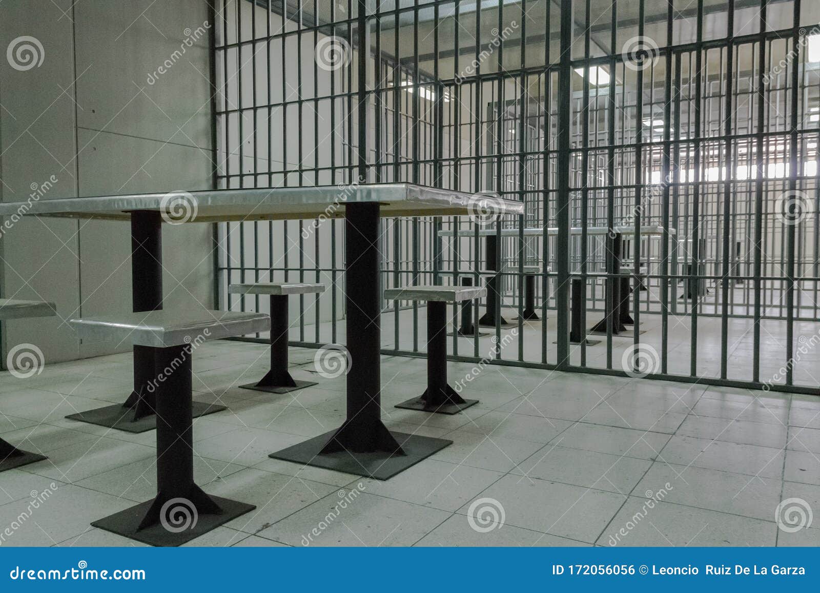Prison Cell with Gray Tones, and Metal Benches Stock Photo - Image of ...