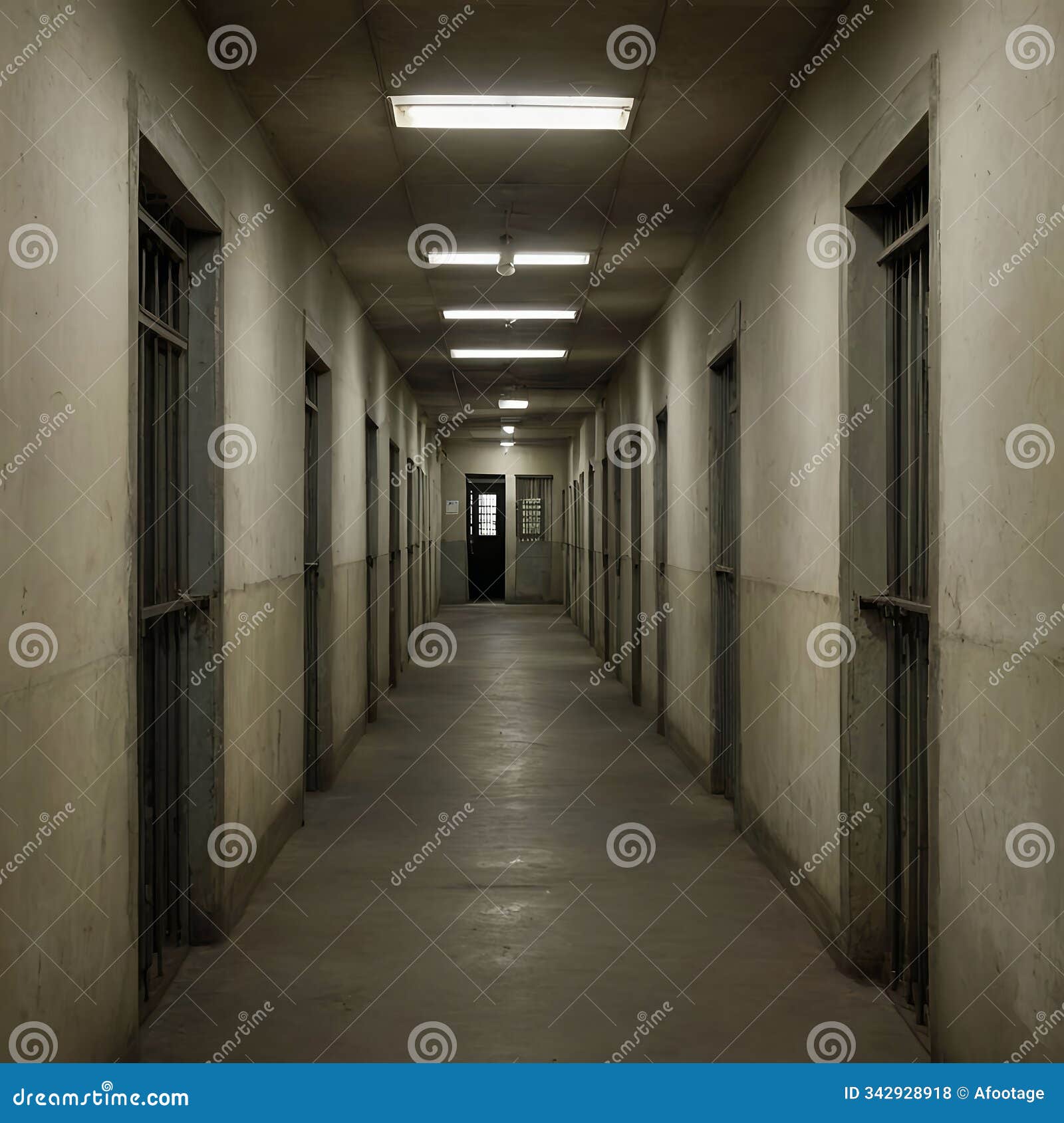 PRISON CELLS CORRIDOR INTERIOR with MANY METAL DOORS Stock Illustration ...