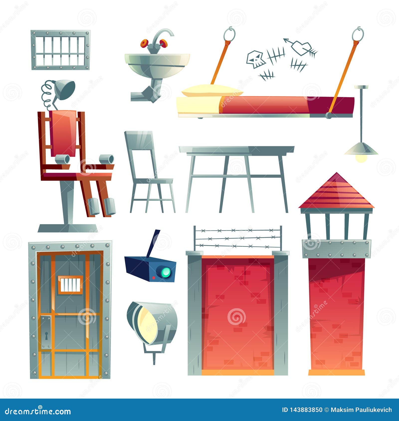 Prison Cell, Jail Building Elements Vector Set Stock Vector ...