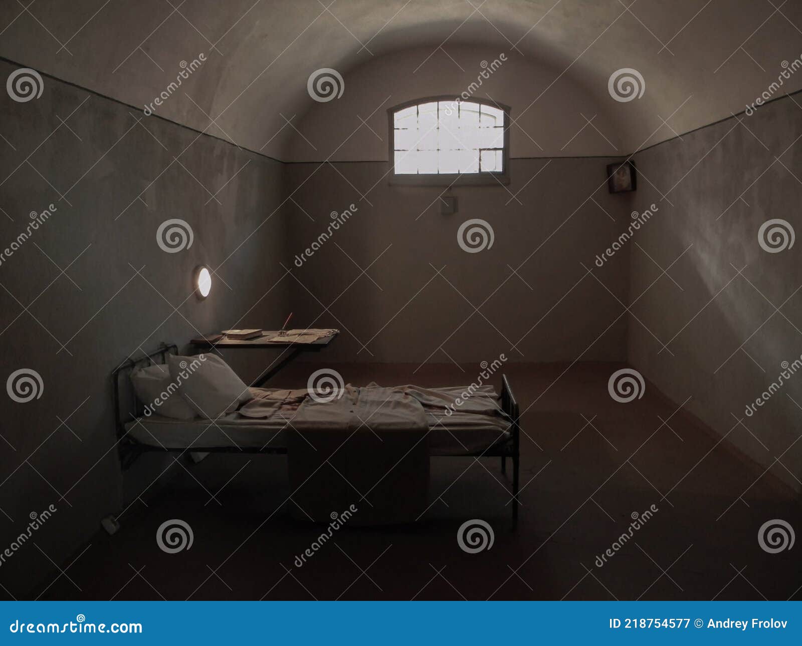 Prison cell for one person stock image. Image of walls - 218754577
