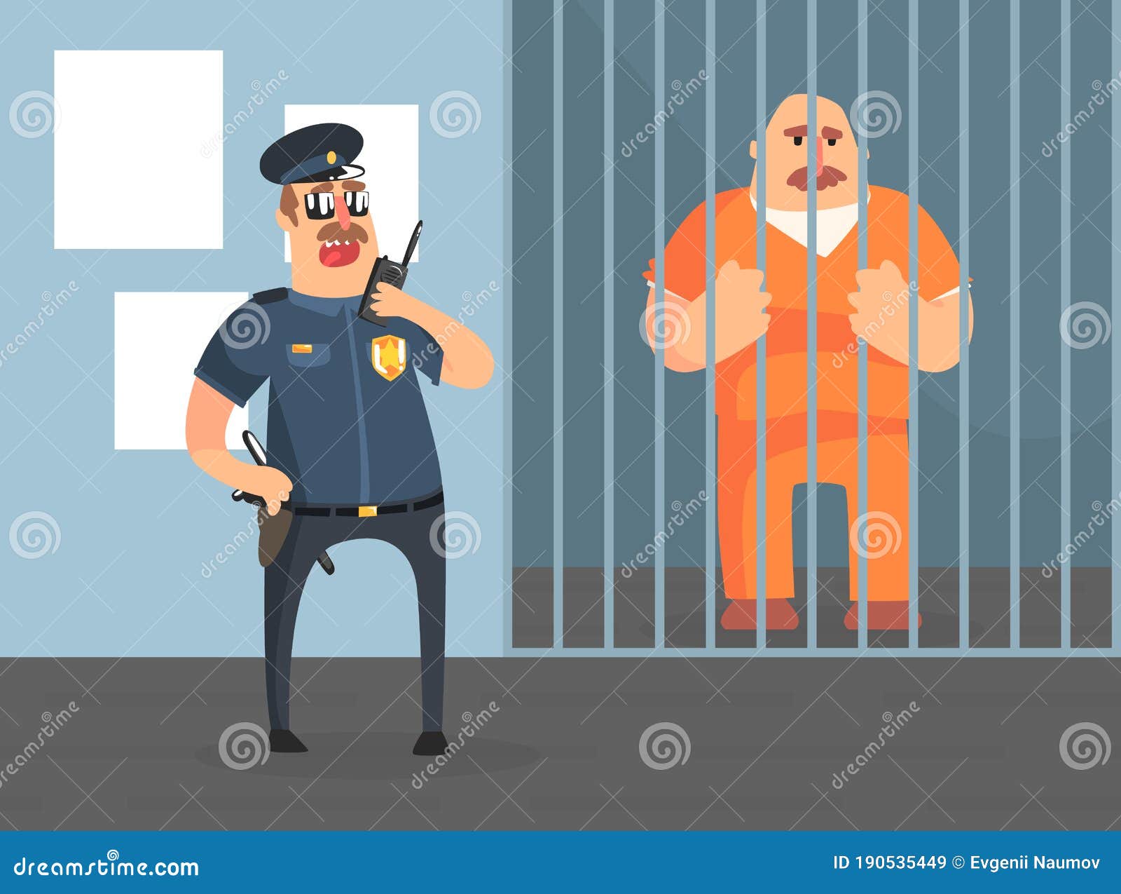 Prison Cell With Prisoner In Orange Uniform And Police Officer, Police ... Prison Cell With Prisoner In Orange Uniform And Police Officer, Police ...