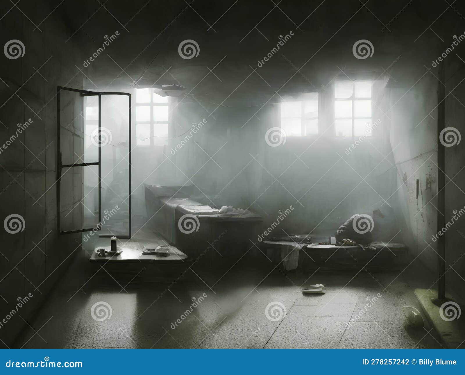 Prison Cell Scene AI Generative Art Misty Stock Illustration ...