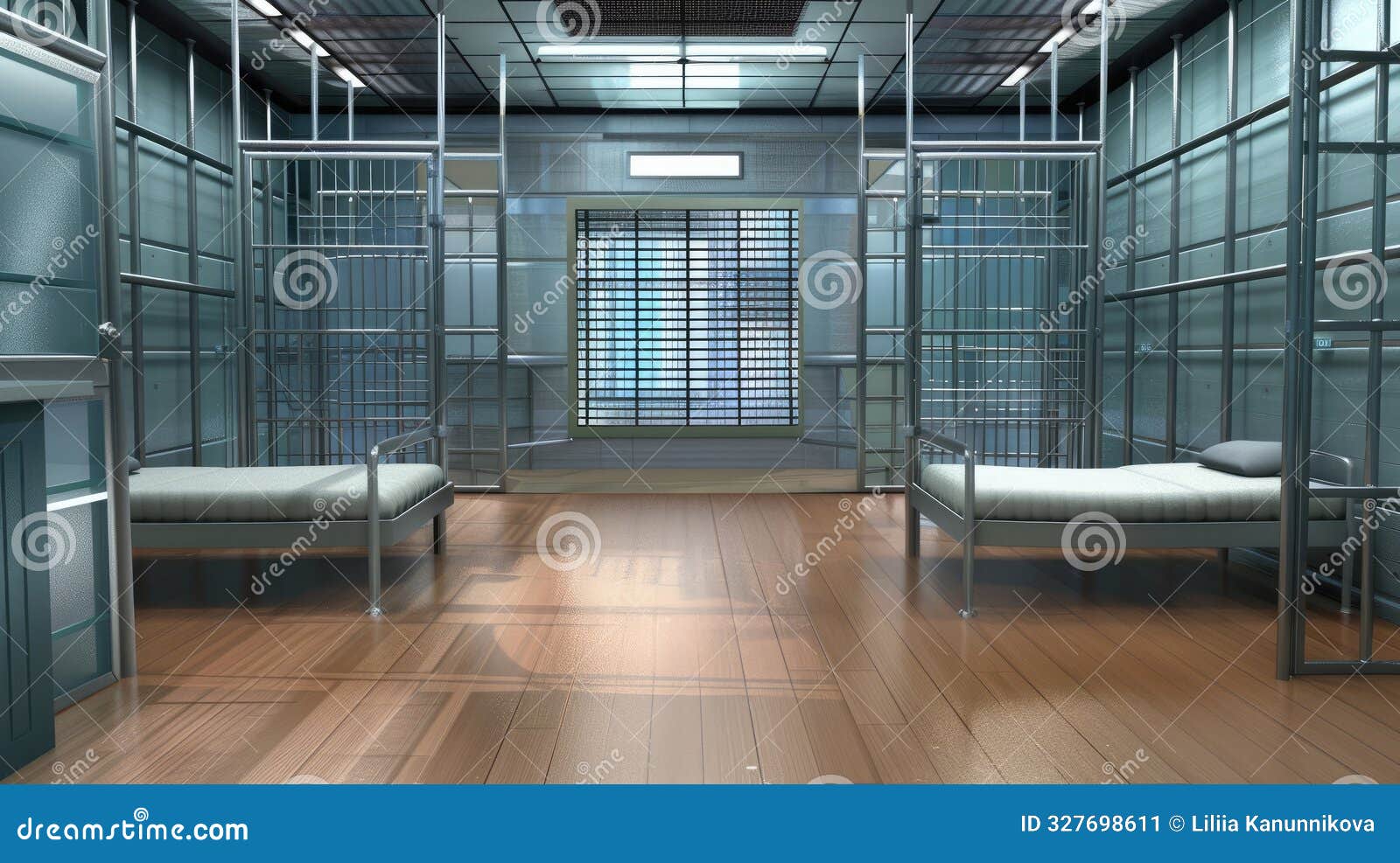 A Prison Cell with Two Beds and a Window, Showing a Room with Metal ...