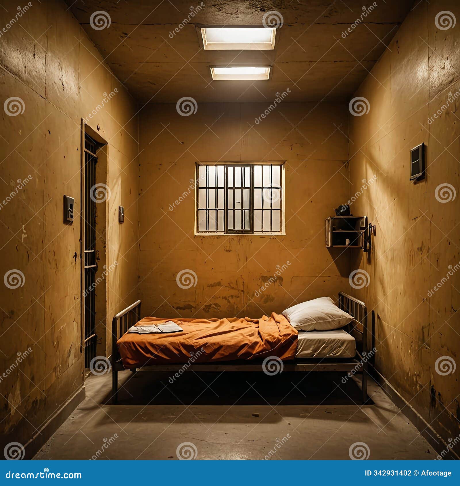 PRISON CELLS INTERIOR with a BED and SKYLIGHT Stock Illustration ...