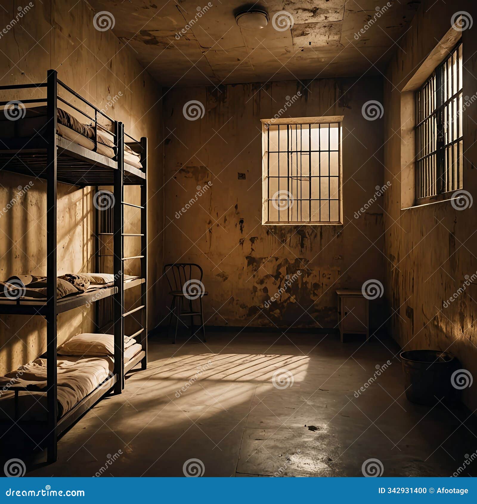 PRISON CELLS INTERIOR with THREE TIERS BED Stock Illustration ...