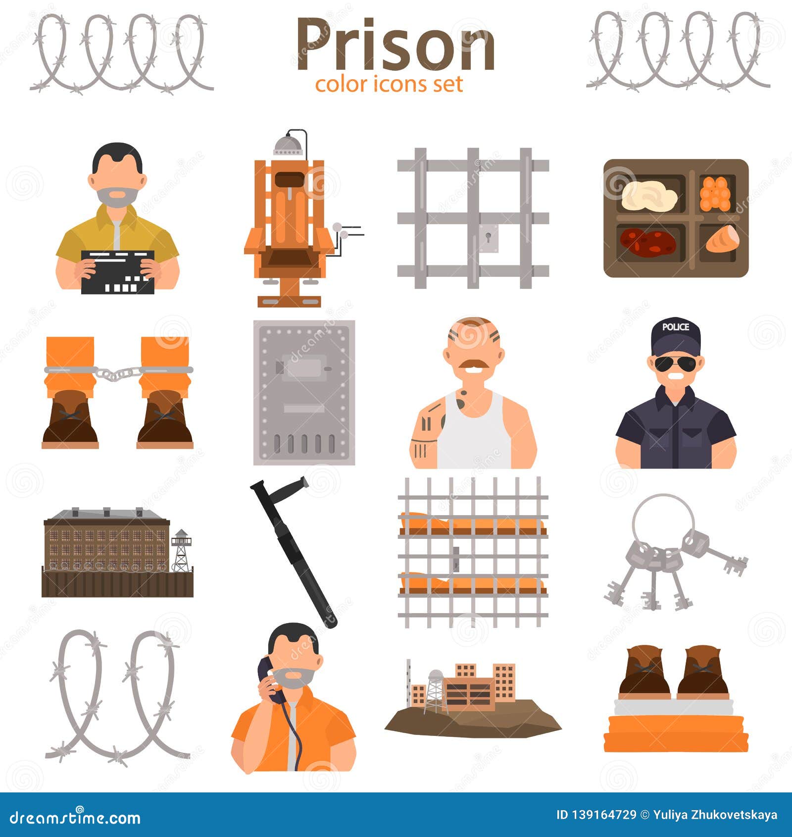 Prison Color Flat Icons Set for Web and Mobile Design Stock ...