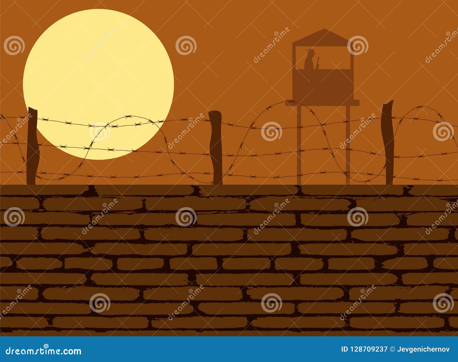 Prison Wall With Guard Tower Silhouette Cartoon Vector | CartoonDealer ...