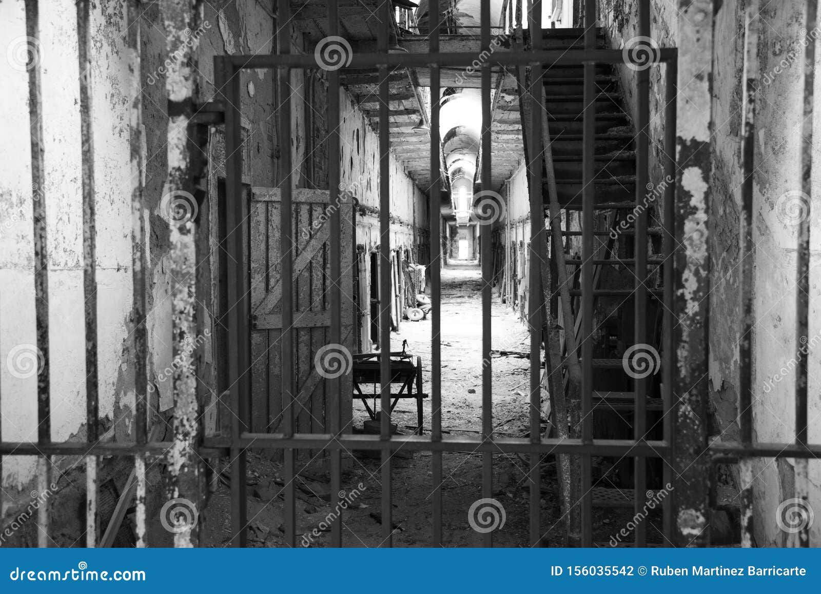 Prison Corridor in Disrepair Stock Photo - Image of guard, cell: 156035542